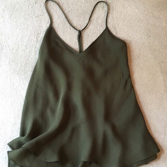 Anthropologie | Tops | Olive Green Anthropologie Ruffle Silk Tank Top ...